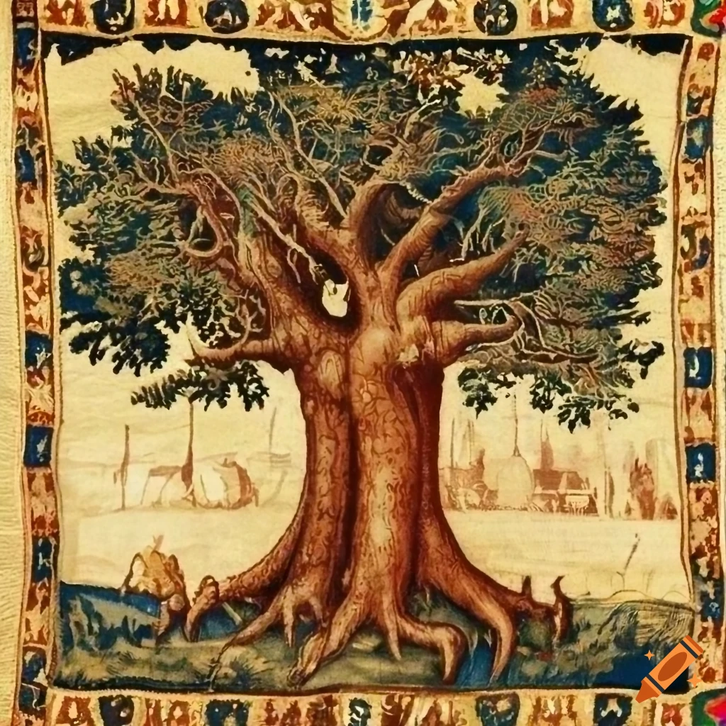 Medieval tapestry of a tree on Craiyon