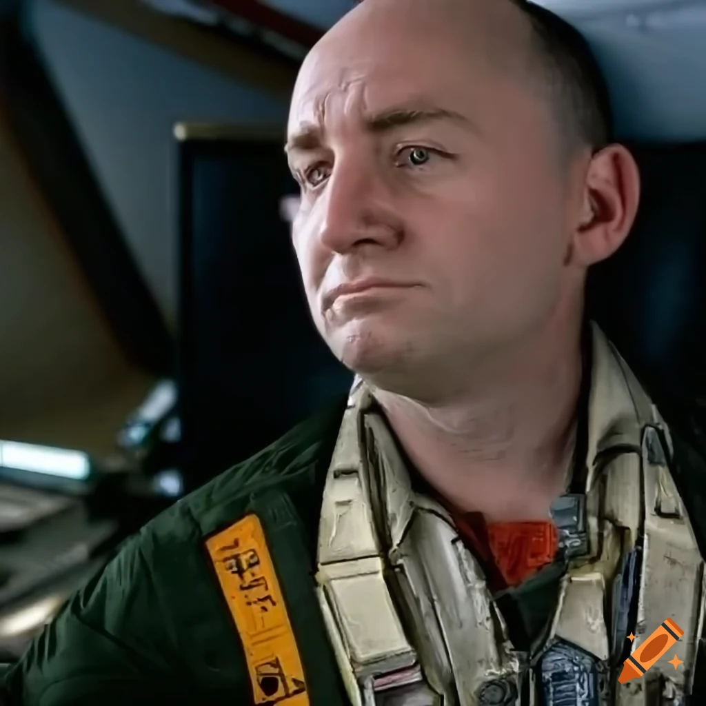 Portrait of a bald battletech pilot on Craiyon