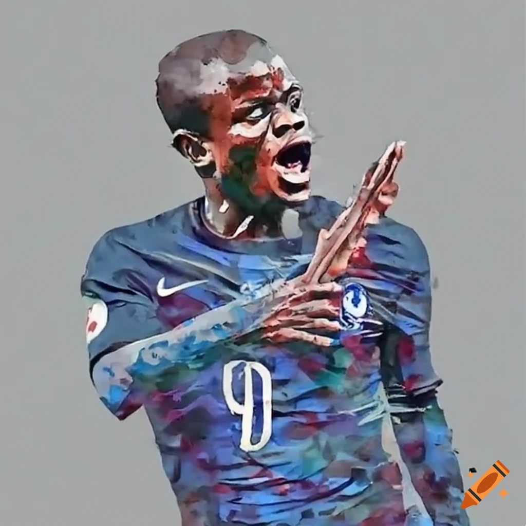 Ngolo kante celebrating a goal for france on Craiyon