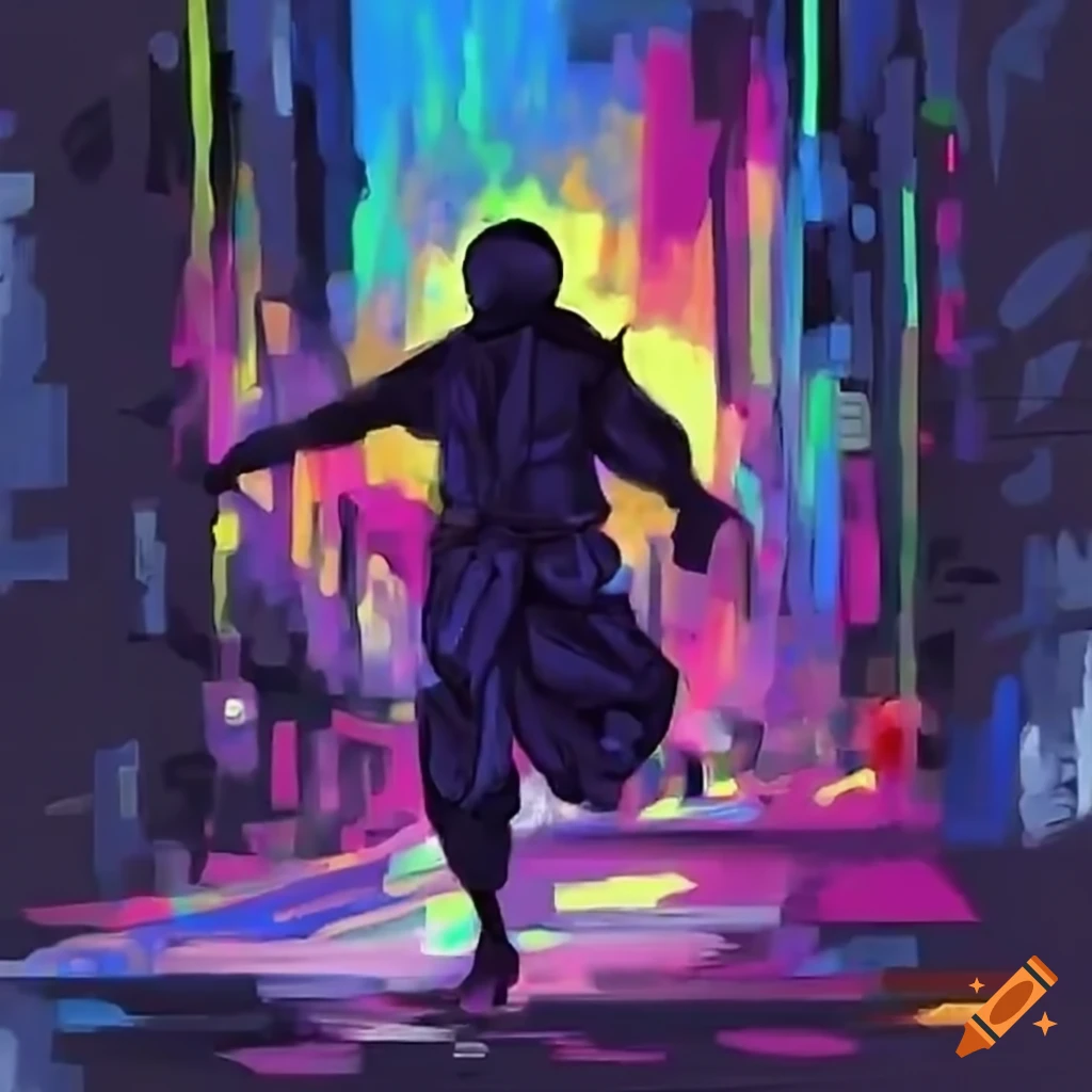 Ninja running in a city at night