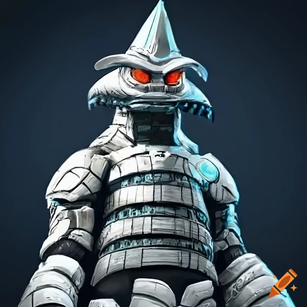 Illustration of a futuristic cyborg turtle kaiju on Craiyon