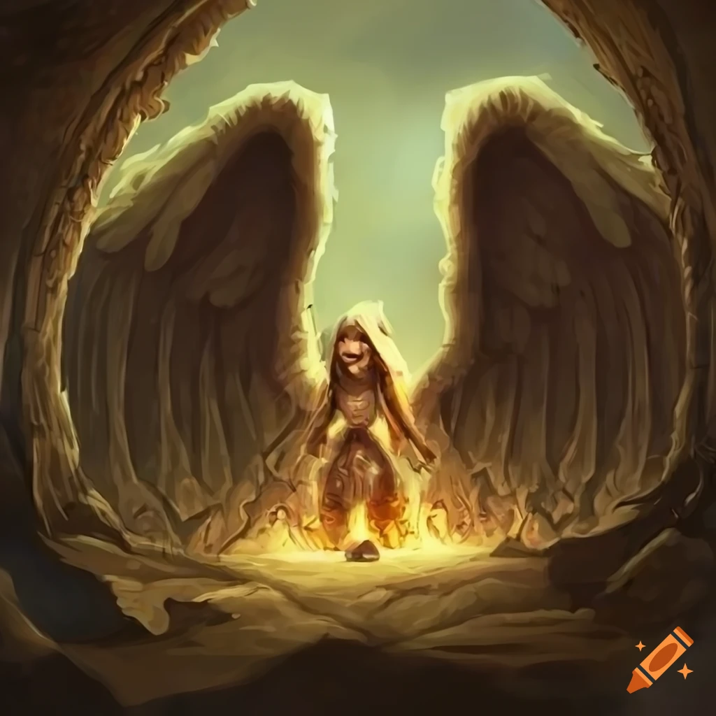 Illustration of a stone angel in a grand tomb on Craiyon