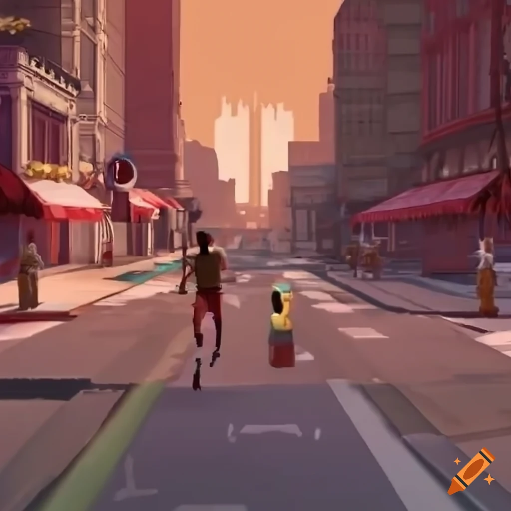 Screenshot of a cel-shaded marathon video game on Craiyon