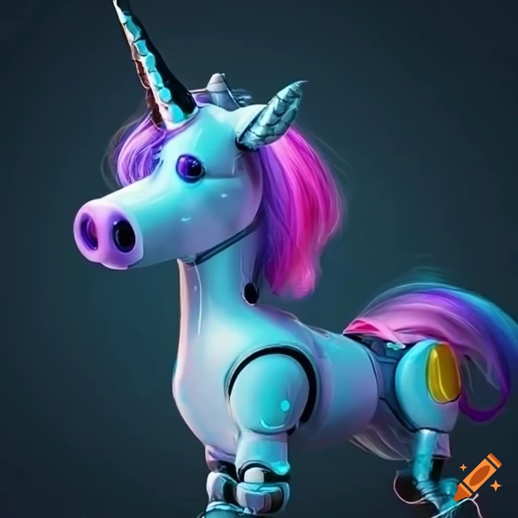 Flying robotic cow with wings and unicorn horn shooting a bow on Craiyon