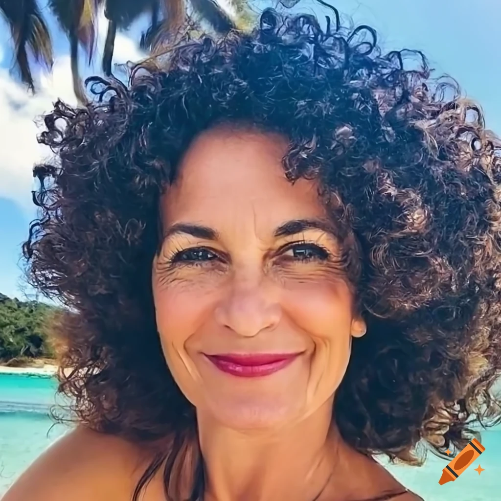 Detailed Selfie Of A Middle Aged Woman At The Beach On Craiyon