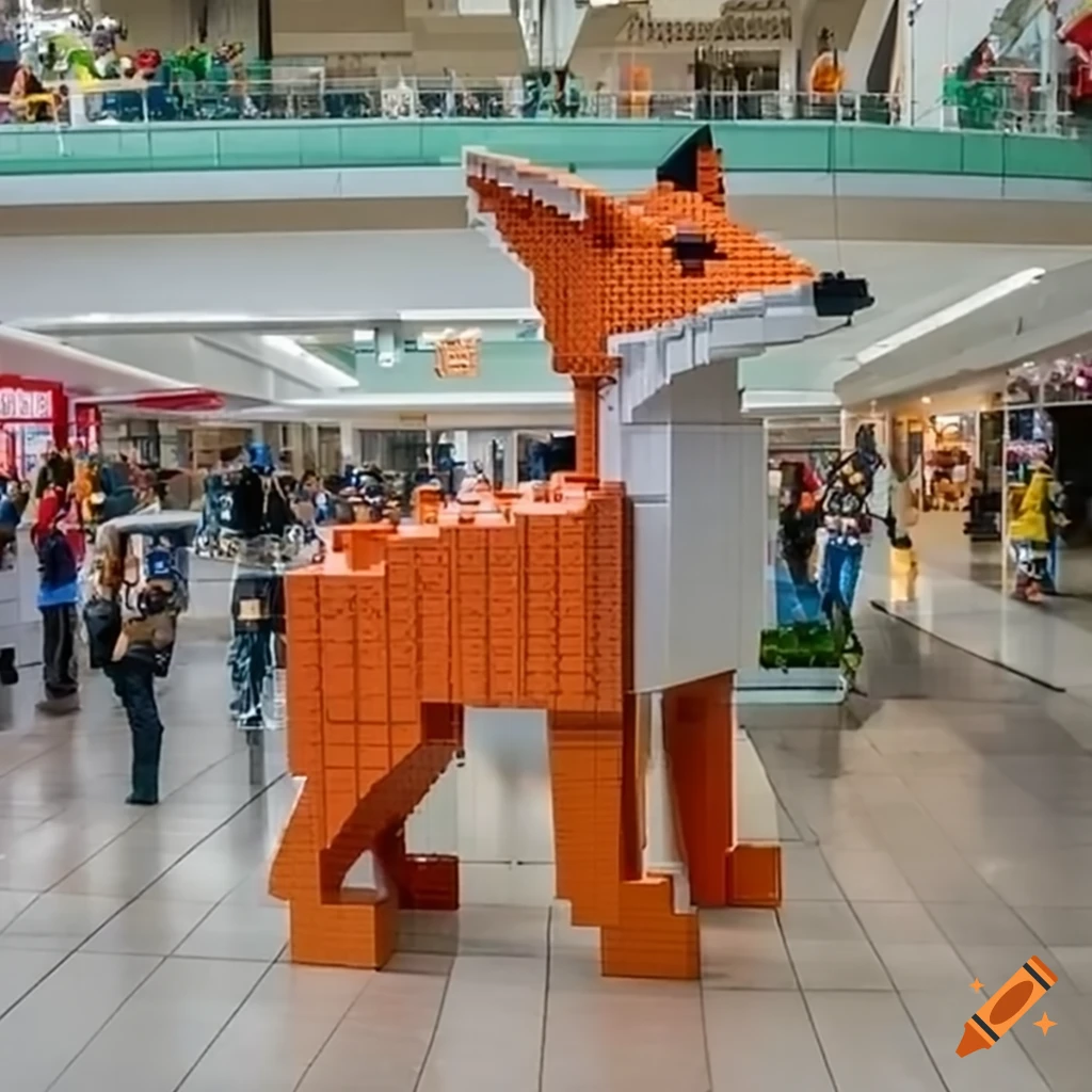 Lego statue of a fox in a shopping center on Craiyon