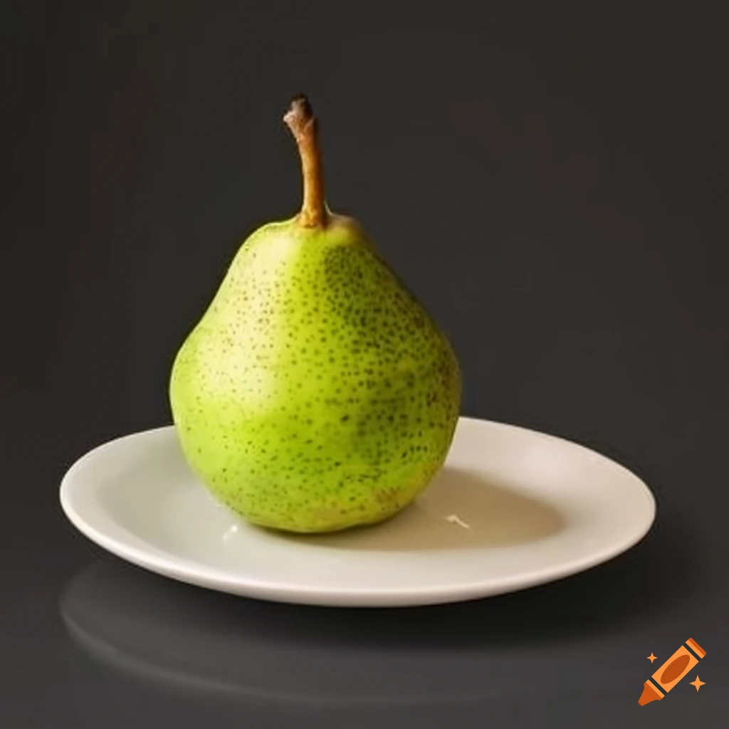 Plate with a fresh and juicy pear on Craiyon
