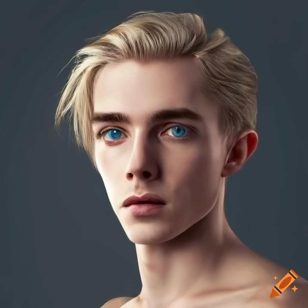 Portrait of a confident man with blue eyes and blonde windswept hair