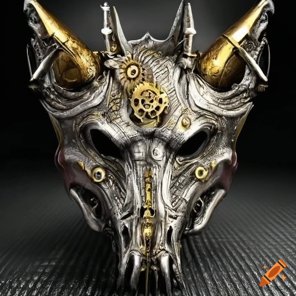 Steampunk nile crocodile death mask on papyrus background on Craiyon