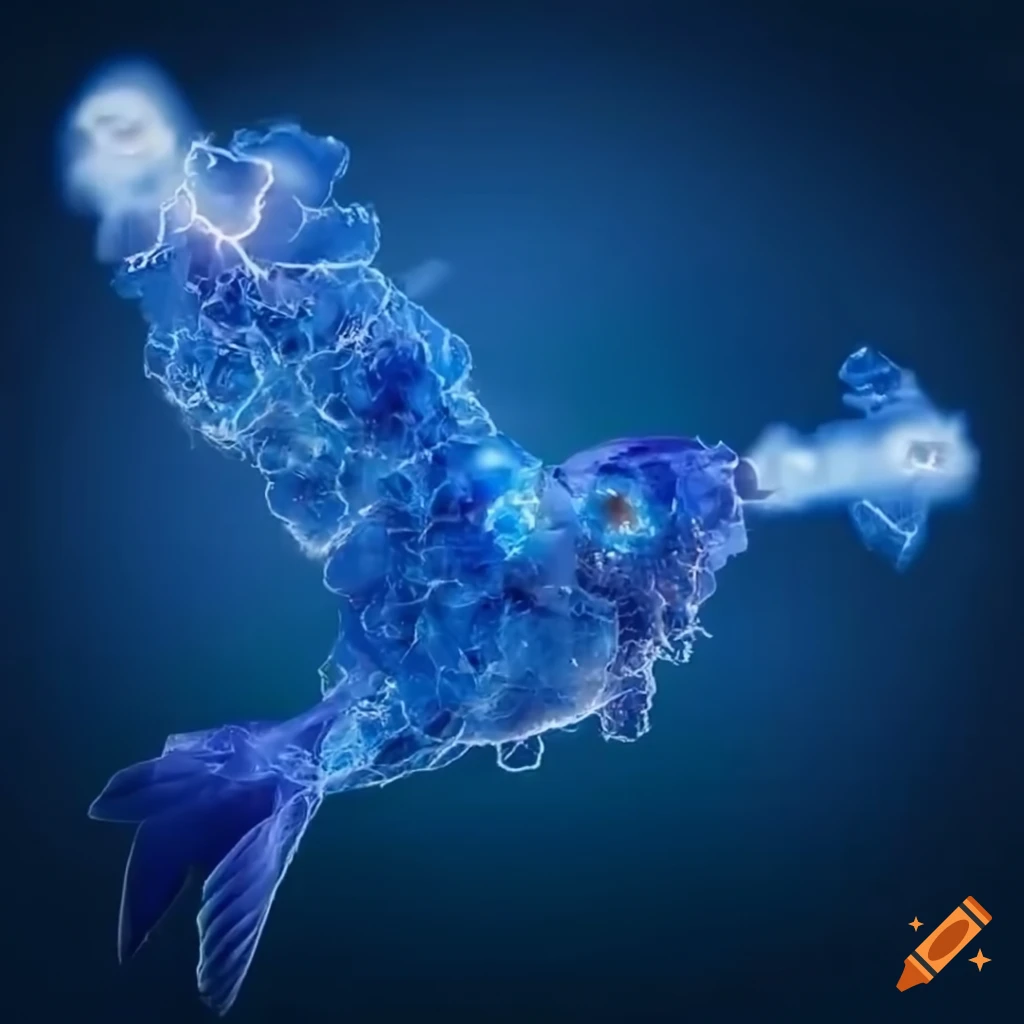 Digital art of a blue lightning bird in flight on Craiyon