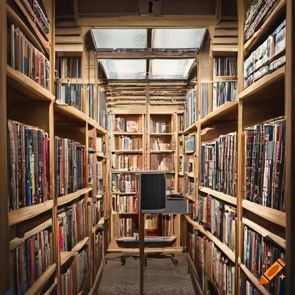 Interior of a pop-up library van on Craiyon