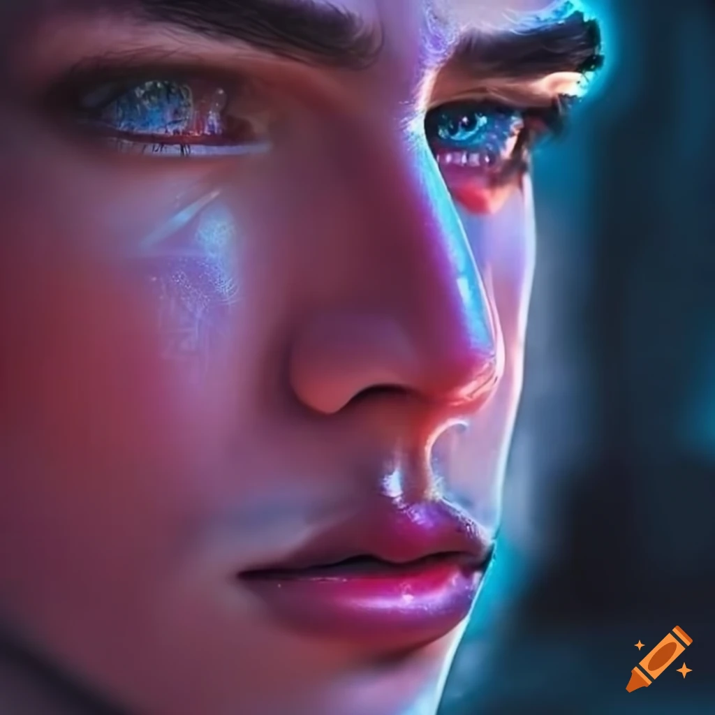 Iridescent crystal man with beautiful eyes