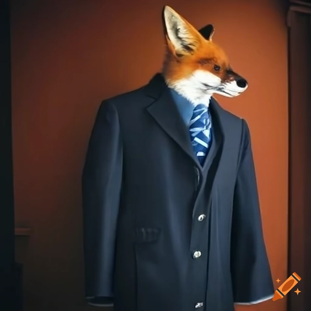 Illustration of a stylish fox in a suit on Craiyon