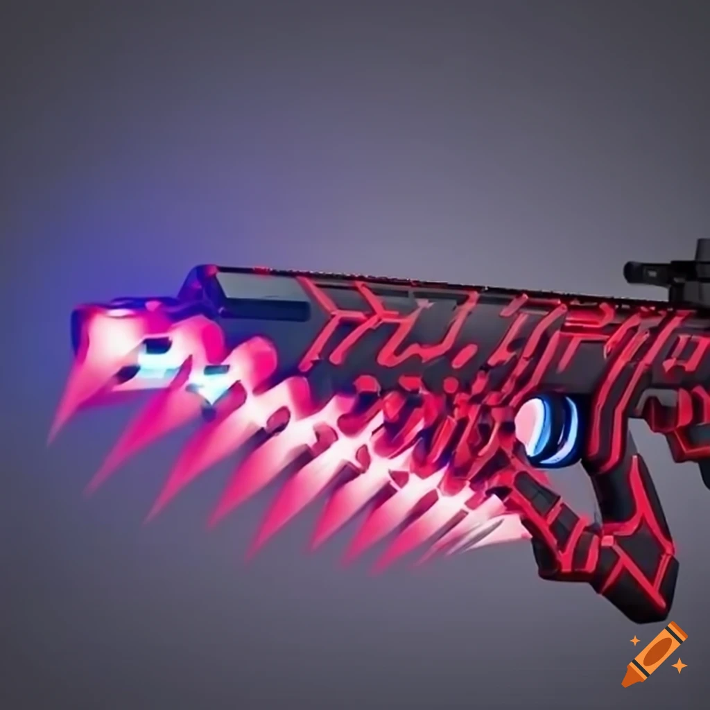 High-tech rifle with pink rune engravings and futuristic design on Craiyon