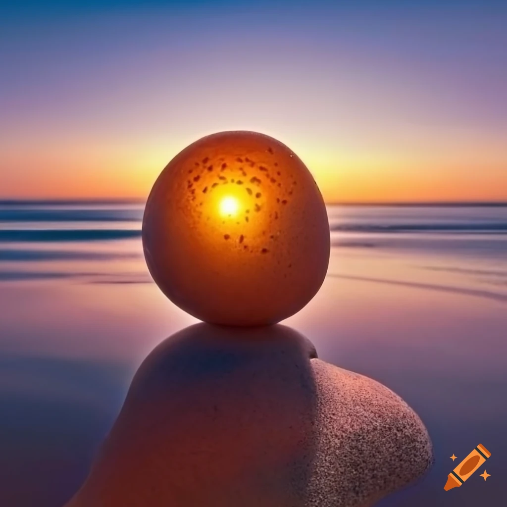 Sunset rock art on beach with multicolored pebbles on Craiyon