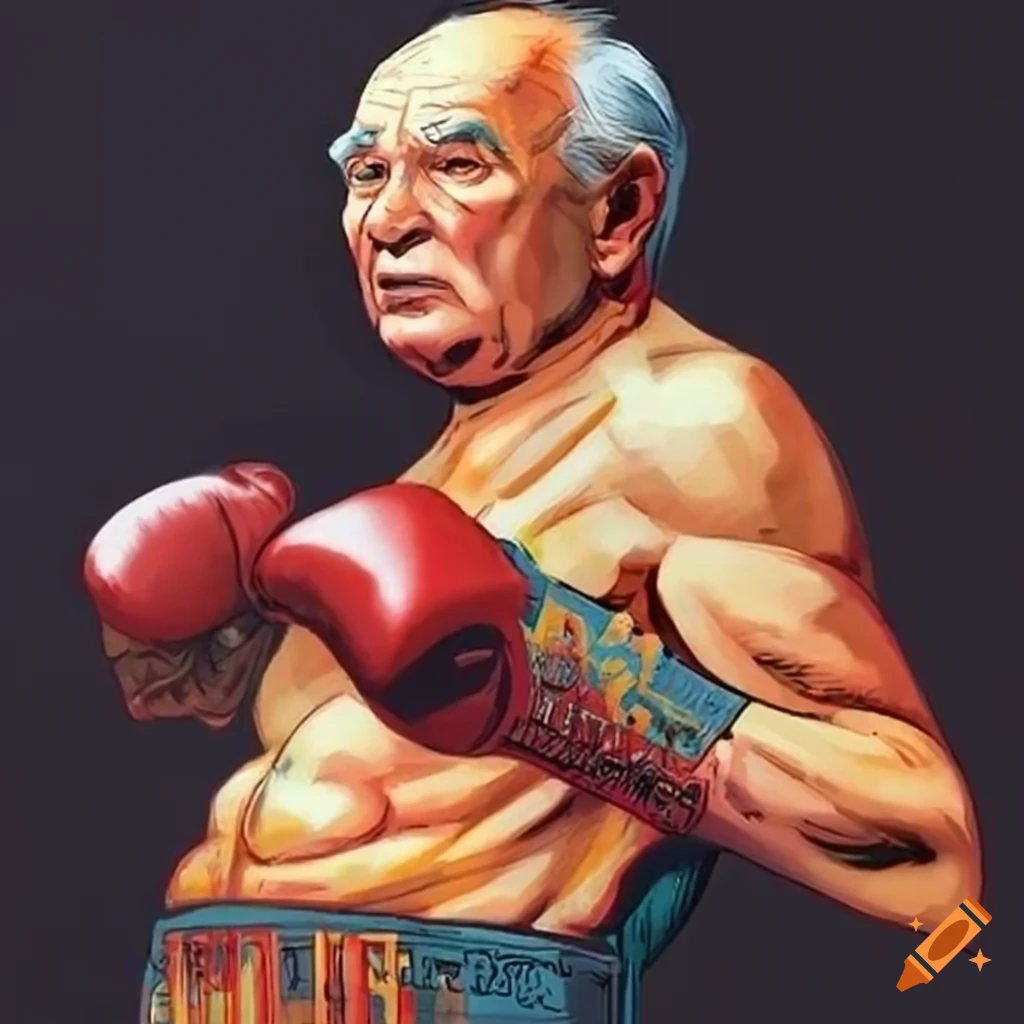 Comic-style illustration of Gorbachev boxing Ronald Regan on Craiyon