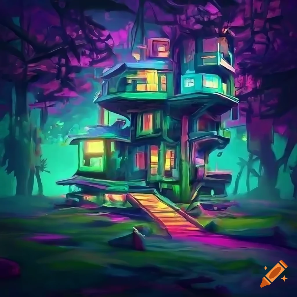 Cyberpunk-style surveillance cameras on tree branches on Craiyon