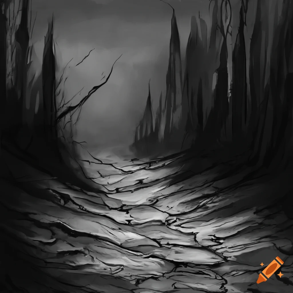 Path through barren terrain on Craiyon