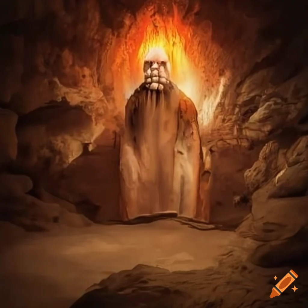 People in a cave with a fire