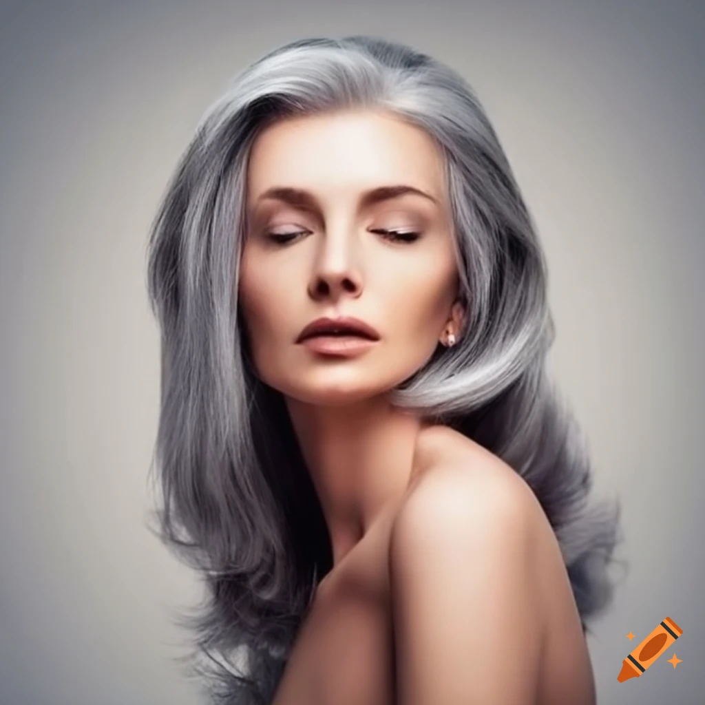 Portrait of a beautiful woman with grey hair on Craiyon
