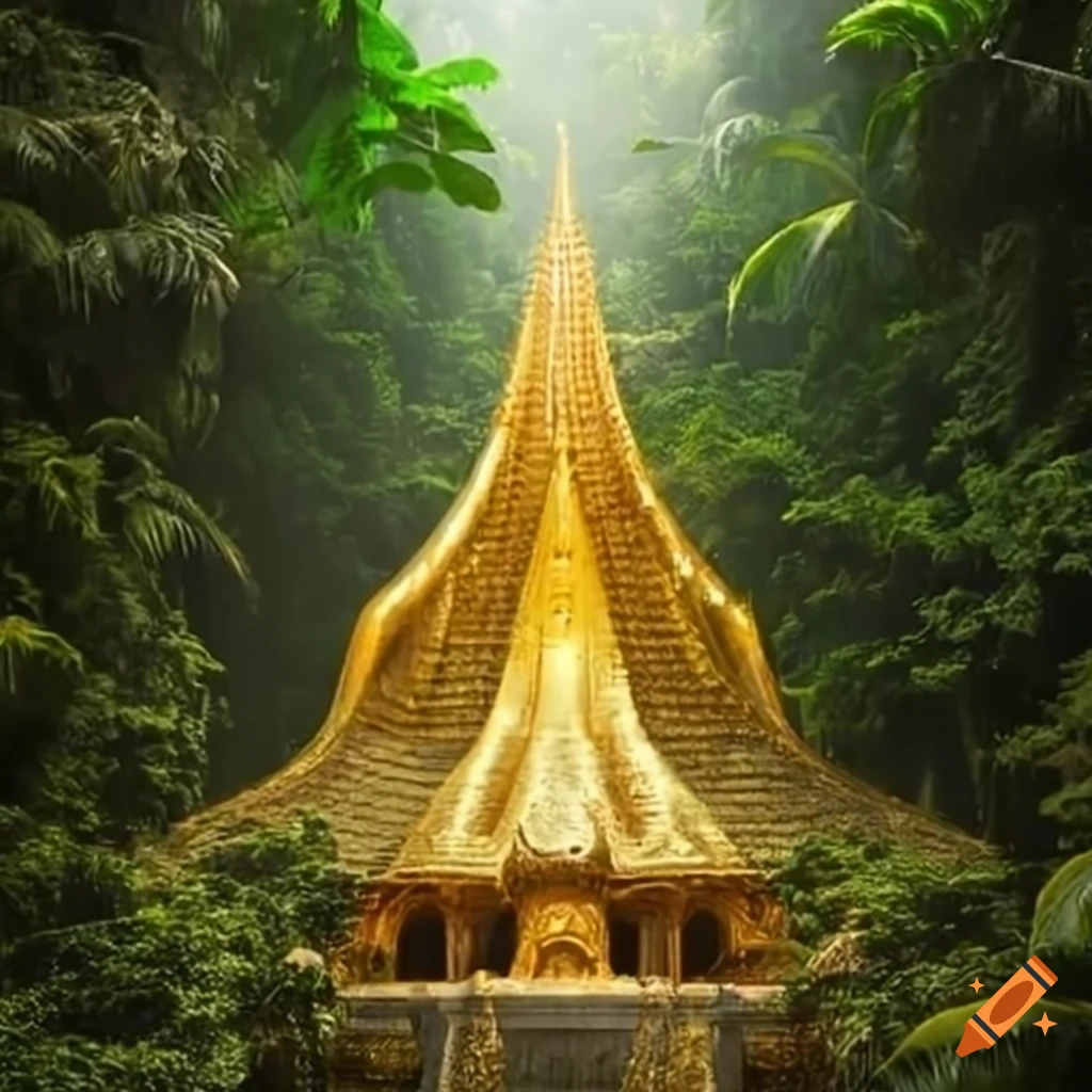 Alien temple in a tropical forest on Craiyon