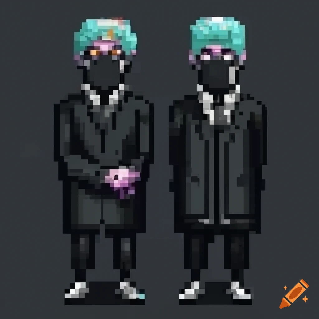 Pixel art of three masked surgeons in a dark setting on Craiyon