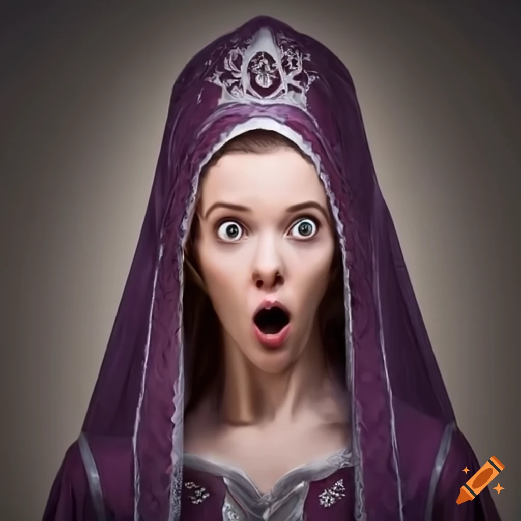 Woman in medieval dress looking shocked on Craiyon