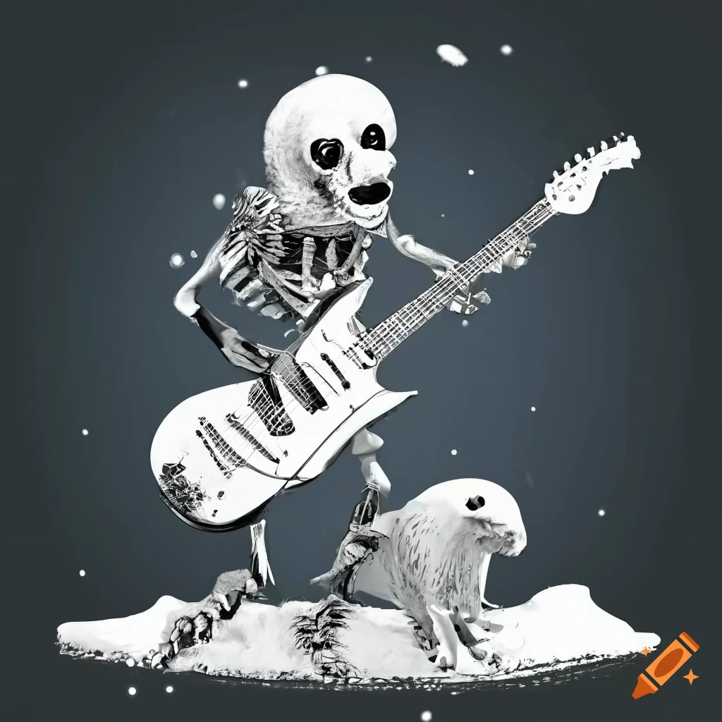 Artistic depiction of a punk skeleton and polar bear playing ...