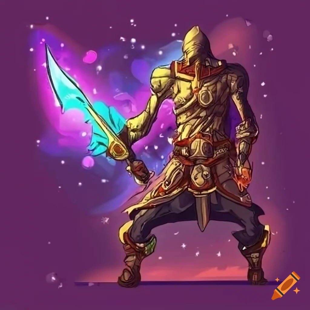 Illustration of a mage casting spells with a enchanted blade on Craiyon