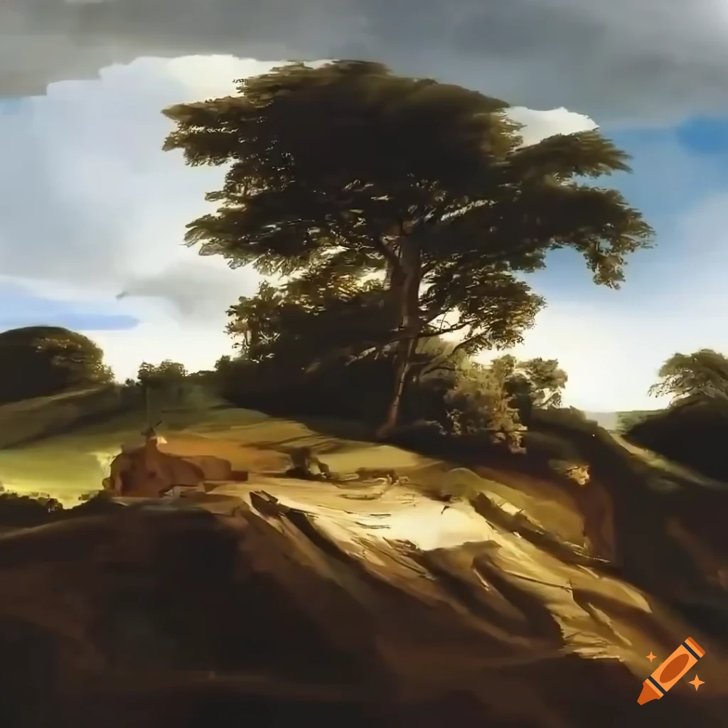 Hilly landscape in the style of Sargent, Constable, and Jacob van ...