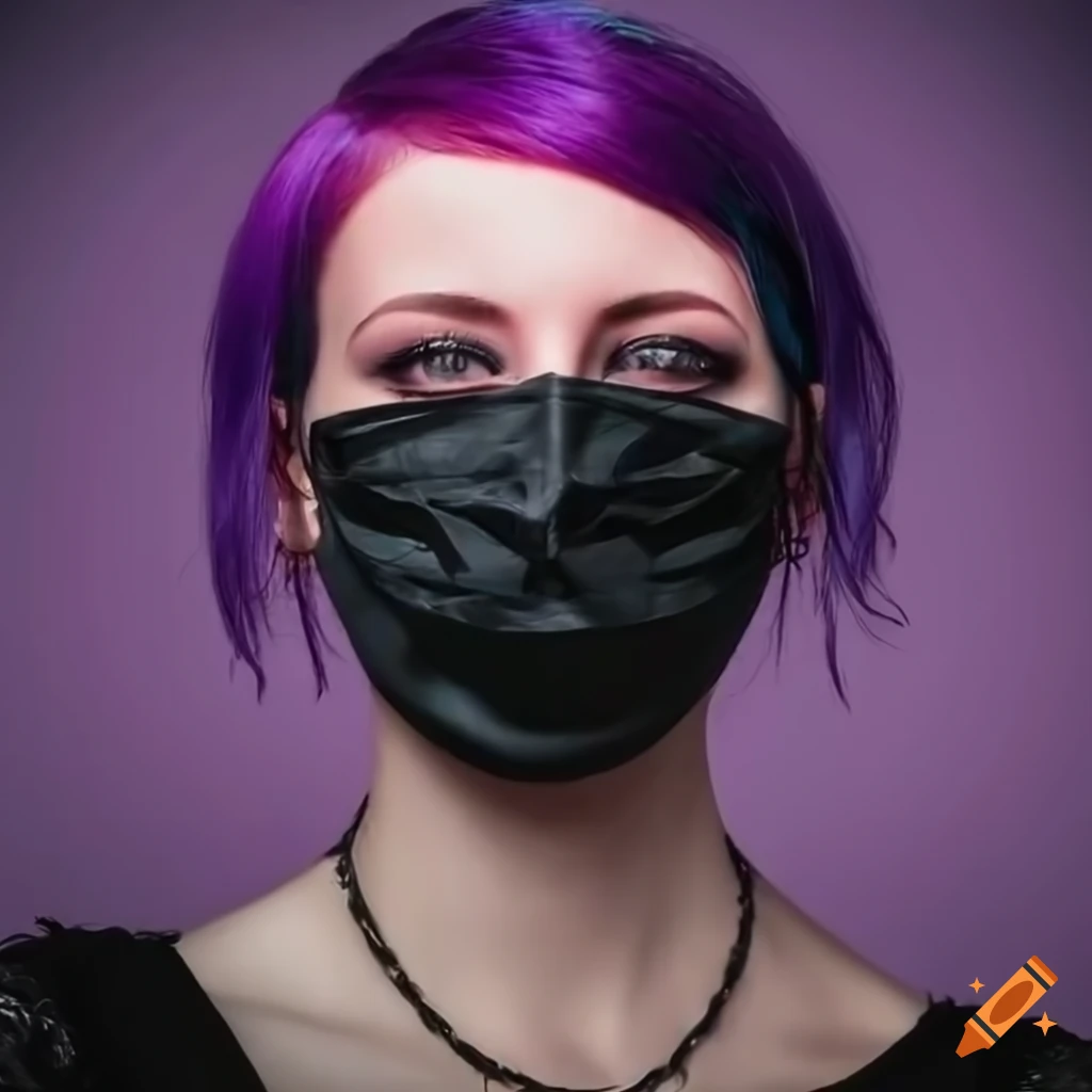 Photo of a goth girl with purple bangs and black surgical mask on Craiyon