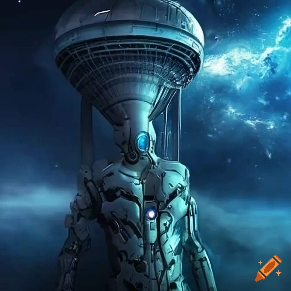 Fantasy giant cyborg looking into space on Craiyon