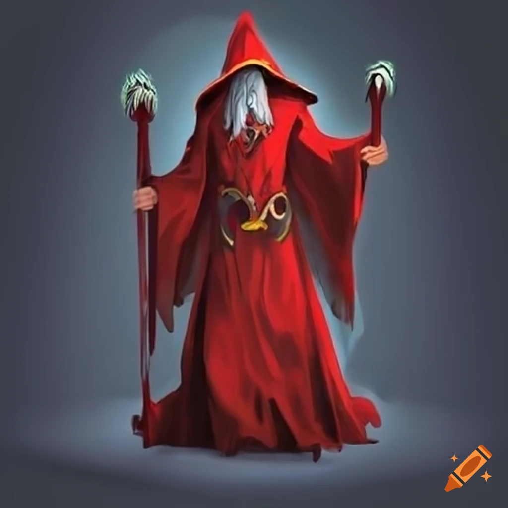 Image of a powerful wizard in red on Craiyon