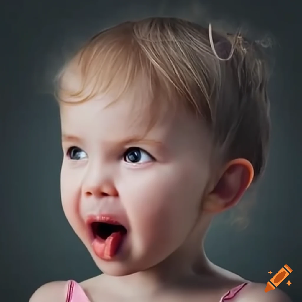 Adorable toddler girl with open mouth and drooling on Craiyon