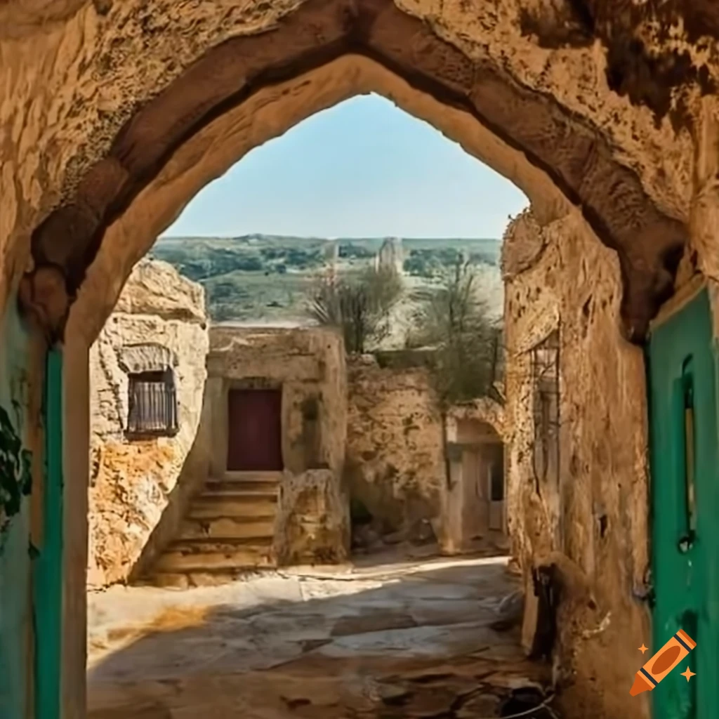 Traditional Palestinian house in a quiet village surrounded by olive ...