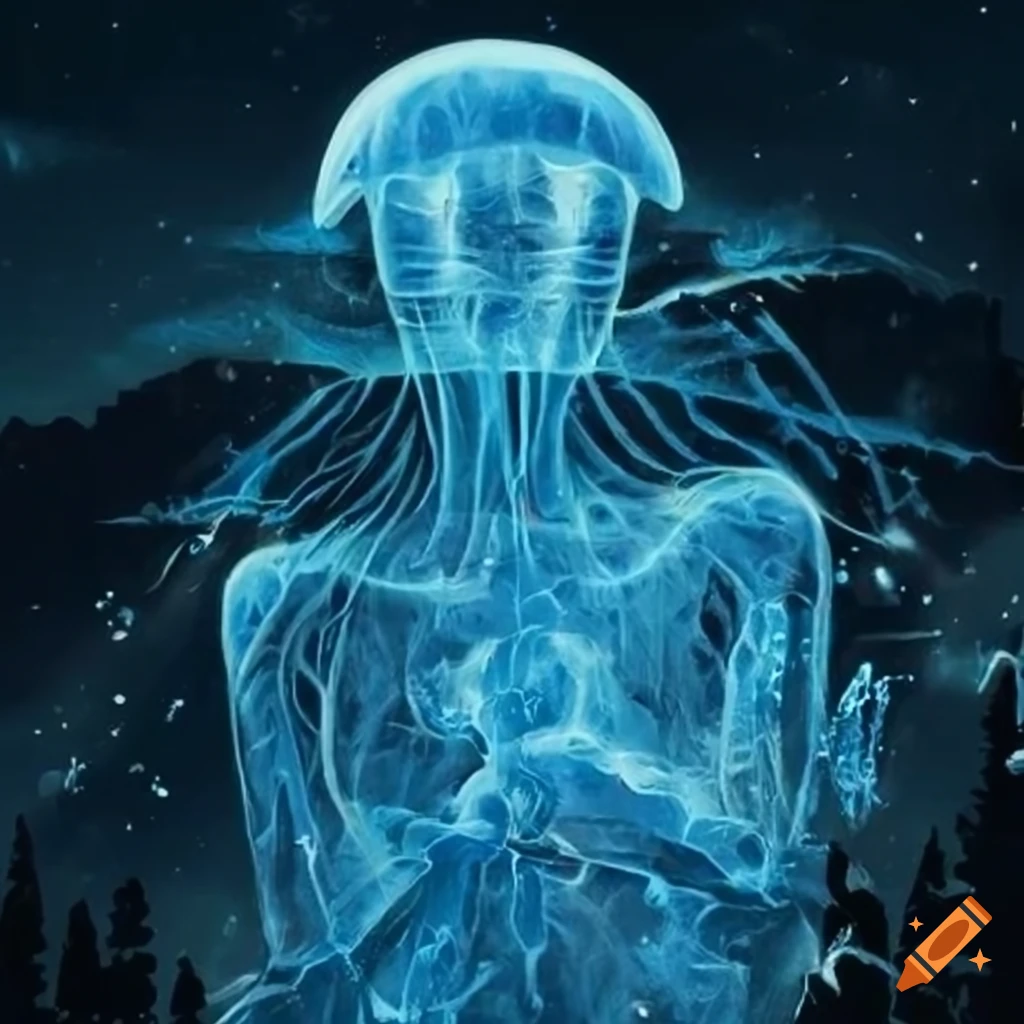 Hyper-realistic blue electricity person in a forest at night on Craiyon