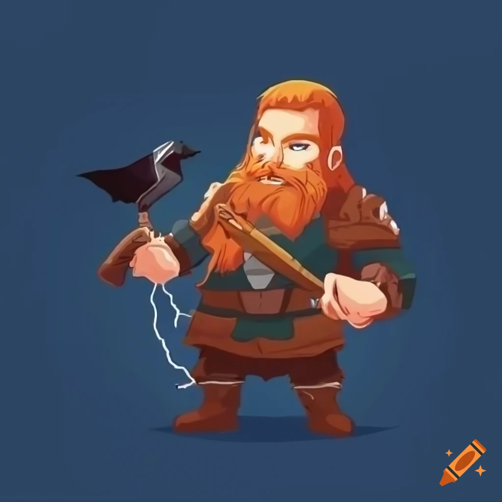 Cartoon dwarf running scared with a hammer on Craiyon