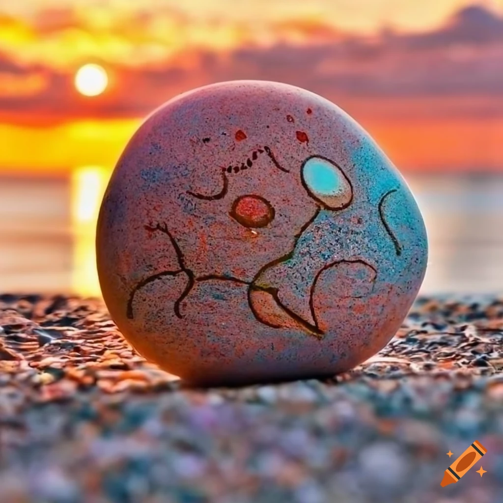 Sunset rock art on the beach on Craiyon