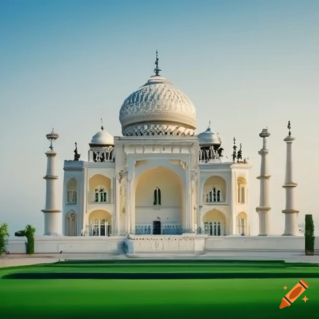 Frontal view of mahal white house in mediterranean architectural style