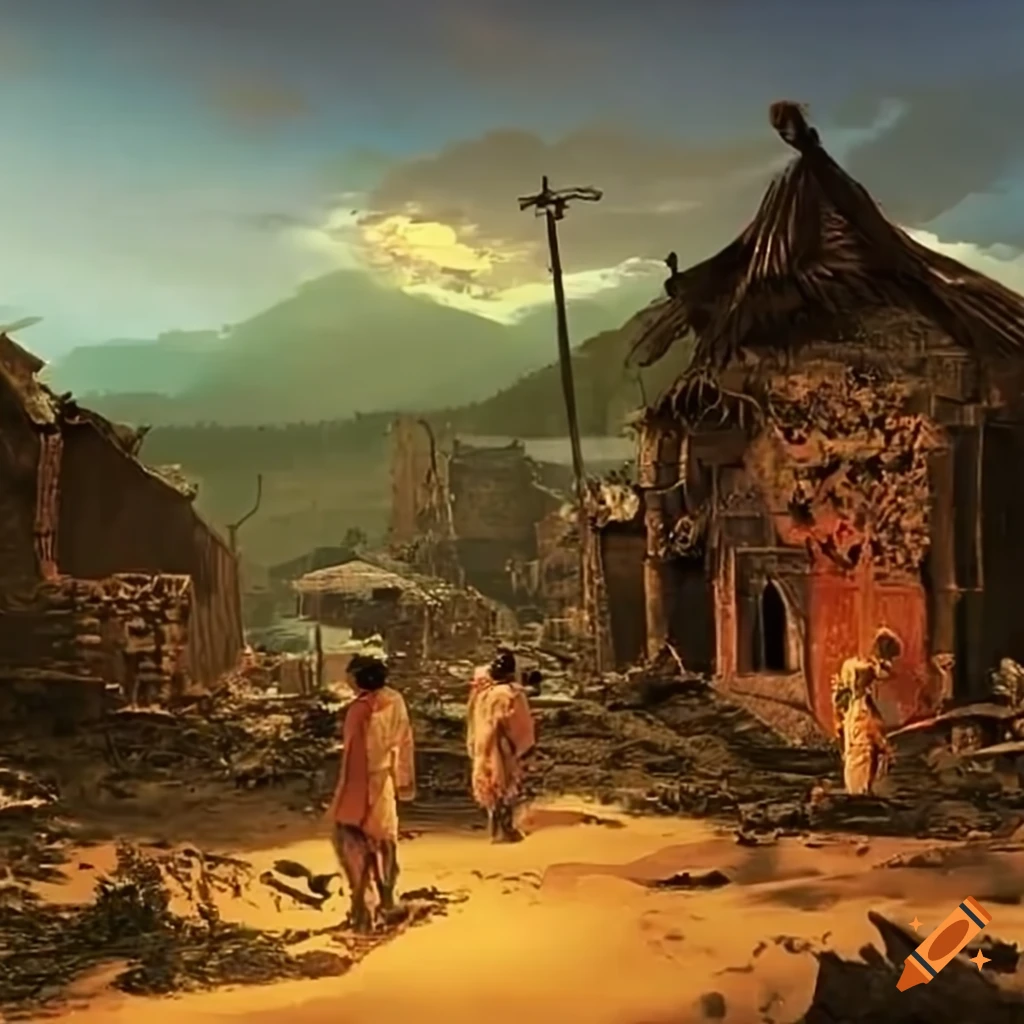 1700ad indian village in ruins on Craiyon