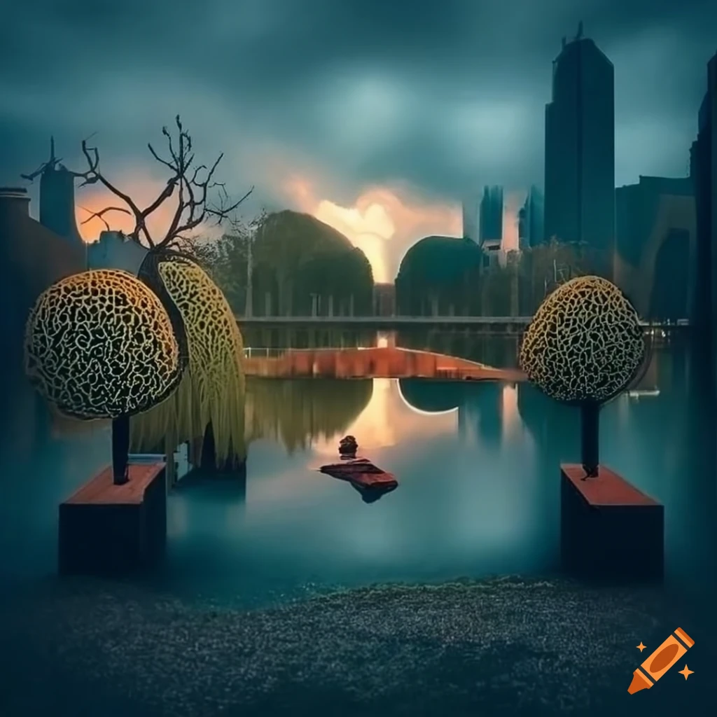 Stylistic design of a gothic futuristic urban park on Craiyon