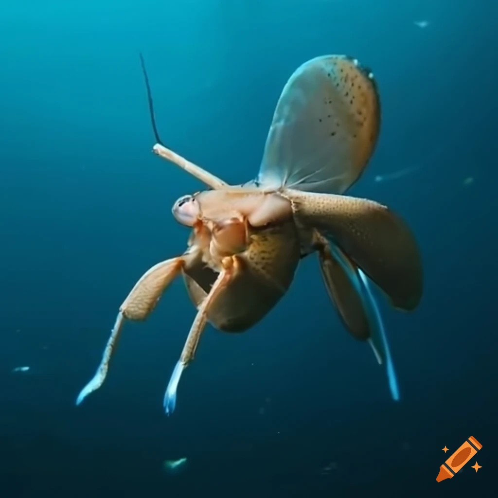 Underwater view of a giant bug swimming on Craiyon