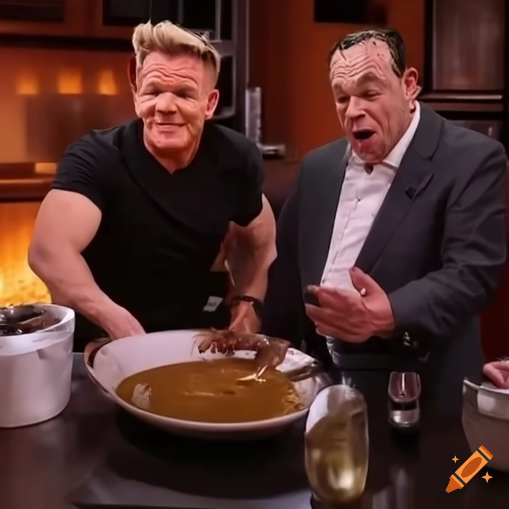 Angry celebrity chefs in a kitchen on Craiyon