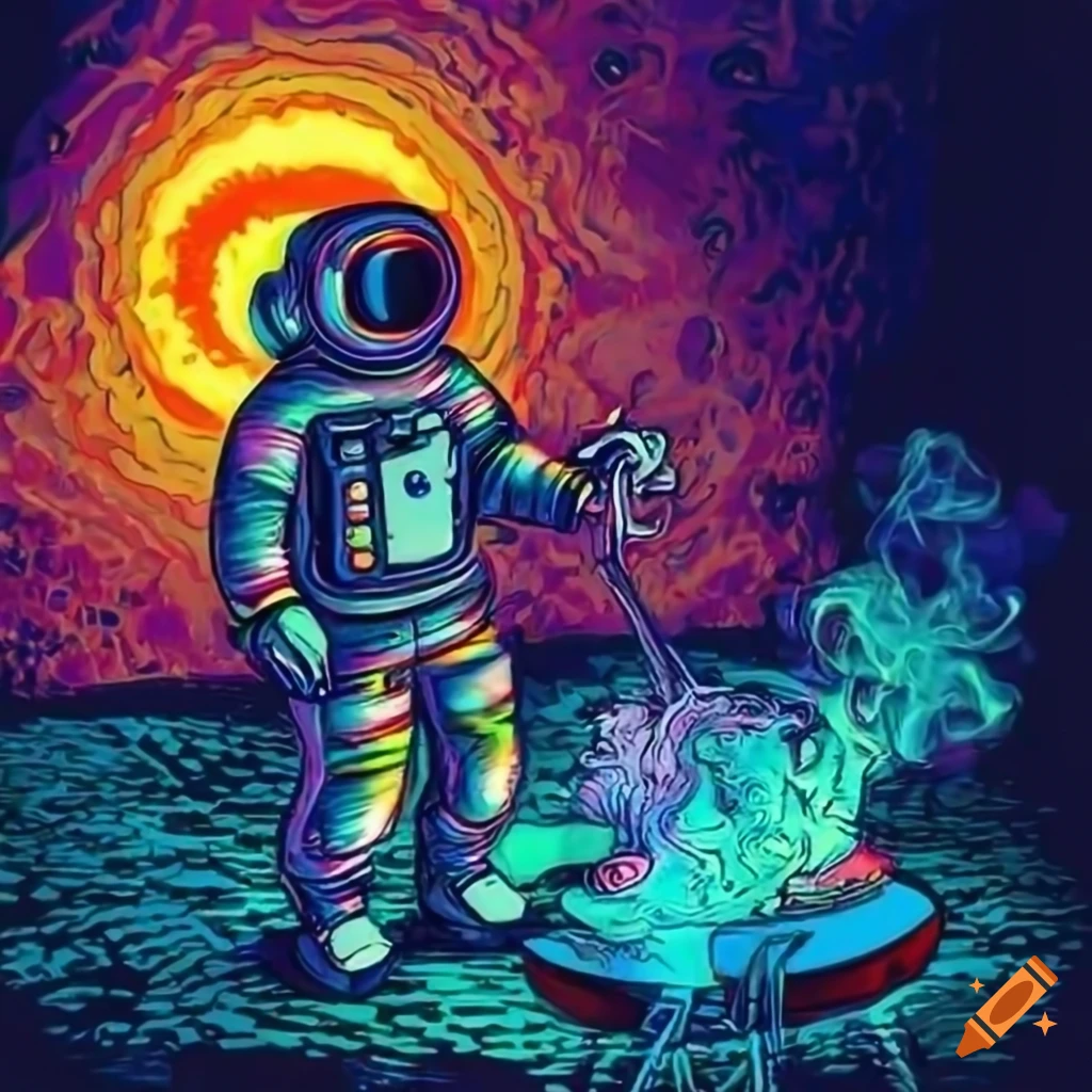 Colorful artwork of a smoking astronaut