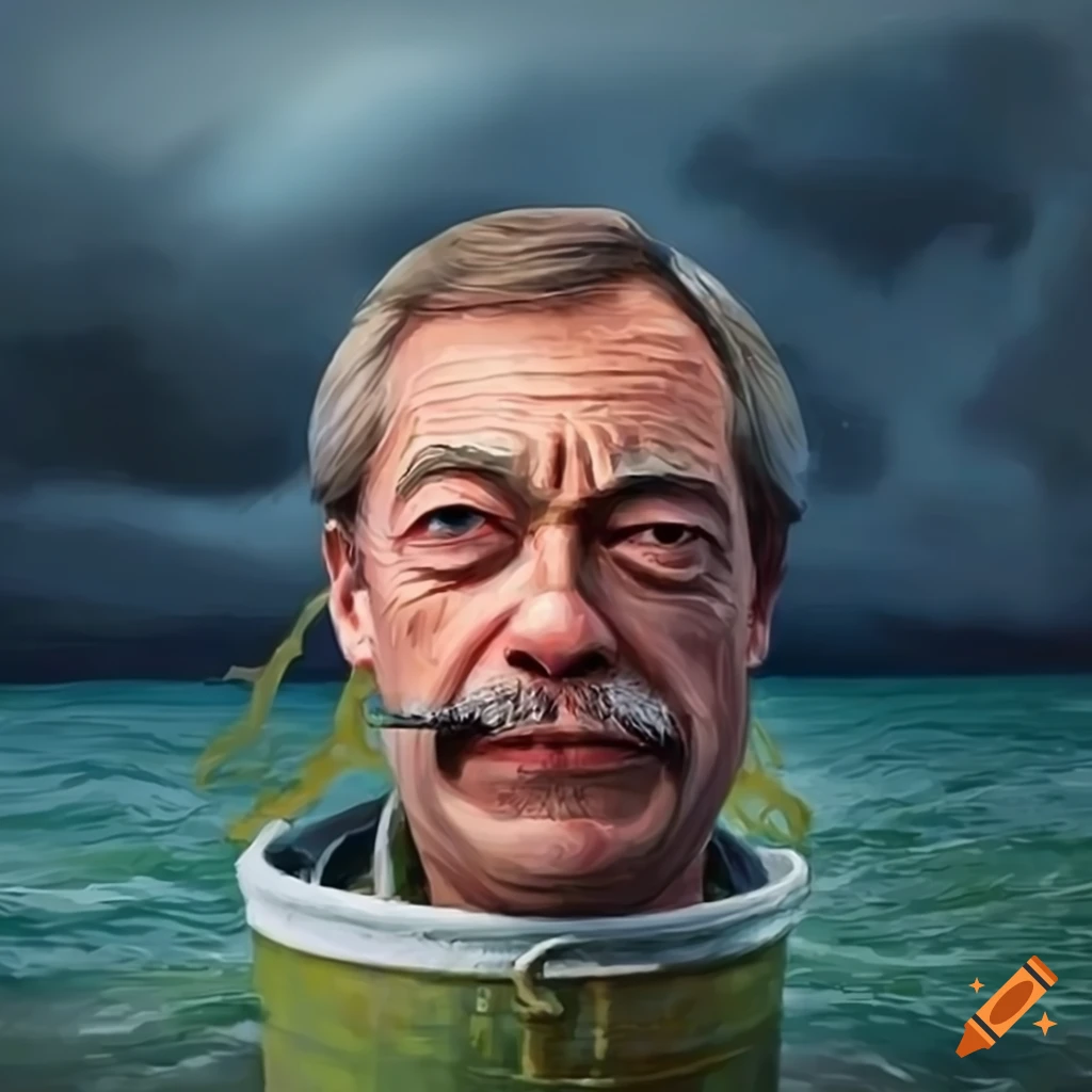 Satirical image of Nigel Farage as an old sailor standing in a bucket ...