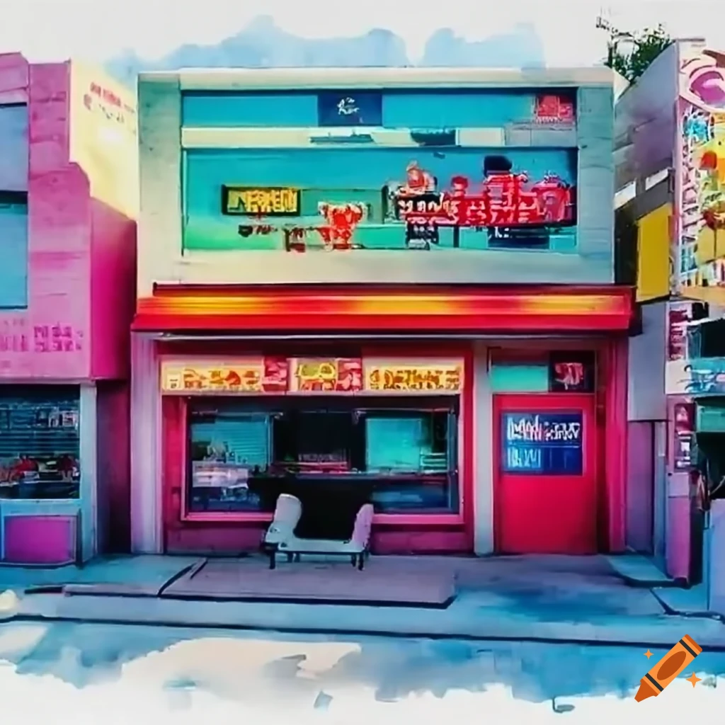 Retro anime-inspired convenience store exterior