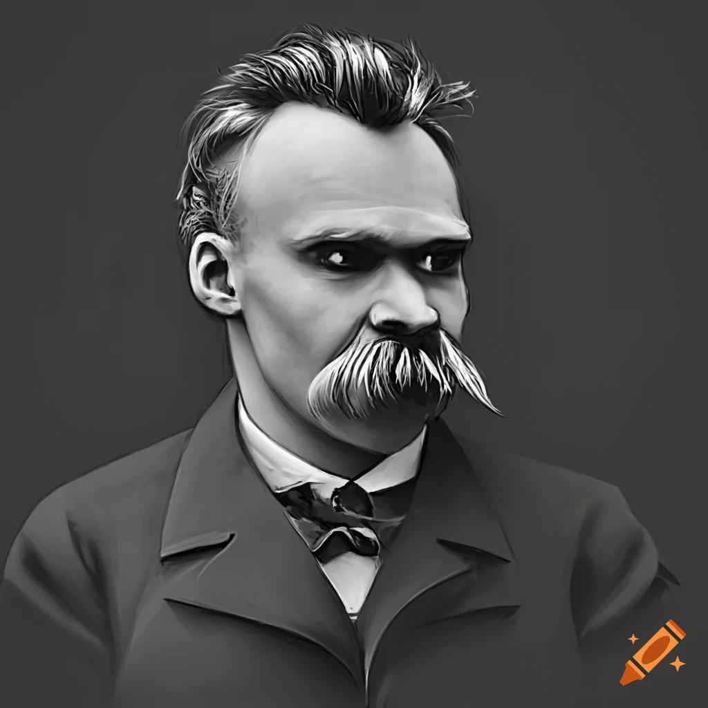 Nietzsche head inside a chaos star high definition symbol badge on Craiyon