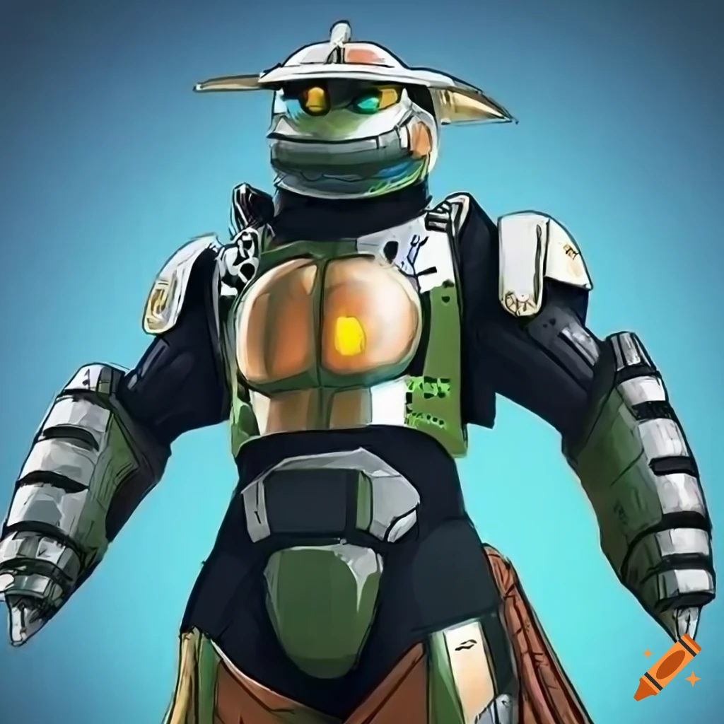 Illustration of a futuristic cyborg Franklin the turtle on Craiyon