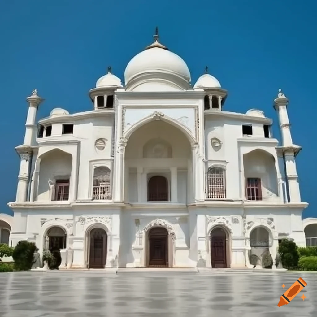 Full frontal view of mahal white house in mediterranean architectural ...