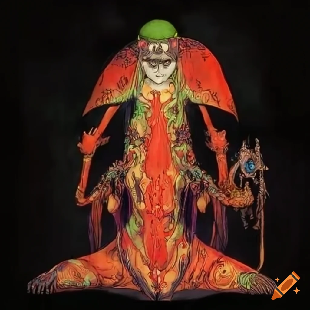 Yoshitaka amano-style full-body portrait of a martian